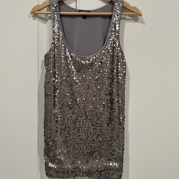Express | Tops | Sexy Sequin Grey Top | Poshmark